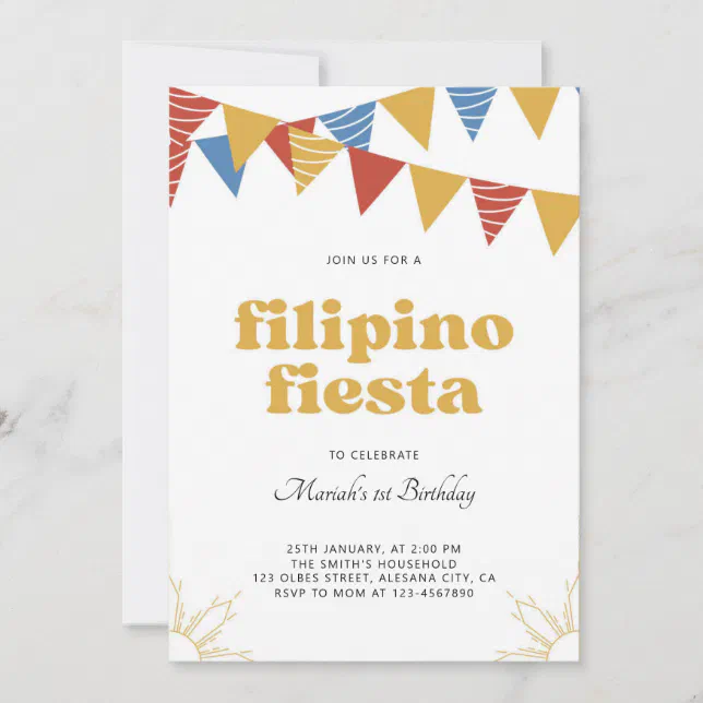 Philippines Sun Filipino Fiesta Invitation Boho | Zazzle