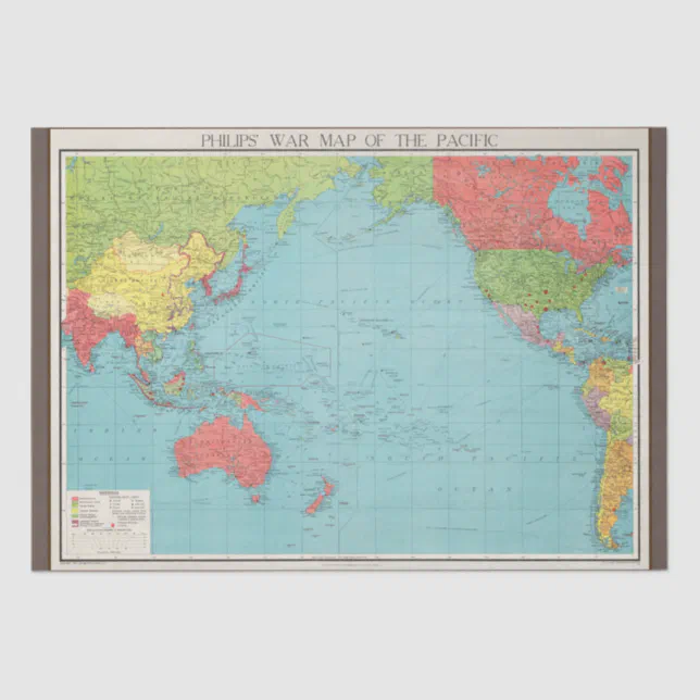 Philips' War Map of the Pacific, 1945 Decoupage Tissue Paper | Zazzle