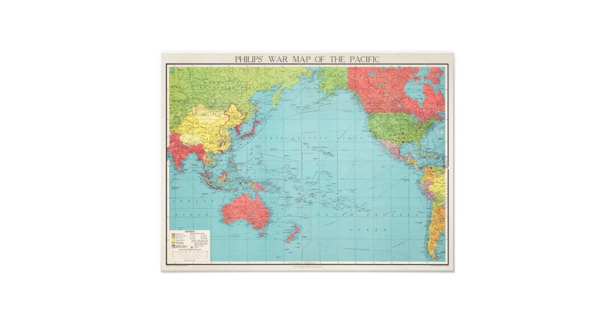 Philips' War Map of the Pacific, 1945 Photo Print | Zazzle