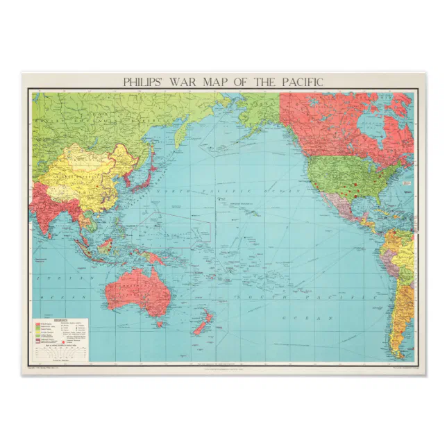Philips' War Map of the Pacific, 1945 Photo Print | Zazzle