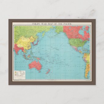 Philips' War Map of the Pacific, 1945 Postcard | Zazzle