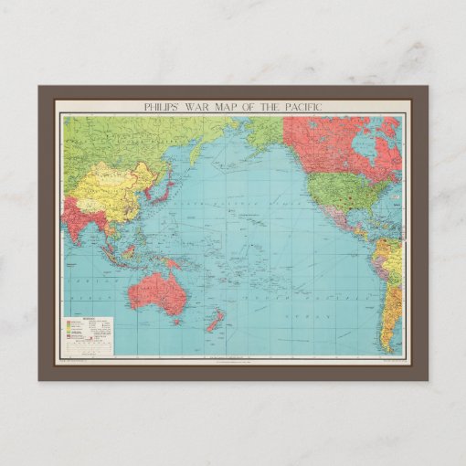 Philips' War Map of the Pacific, 1945 Postcard | Zazzle
