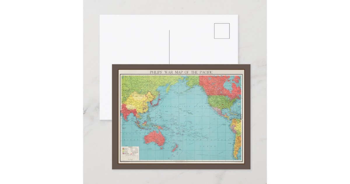 Philips' War Map of the Pacific, 1945 Postcard | Zazzle