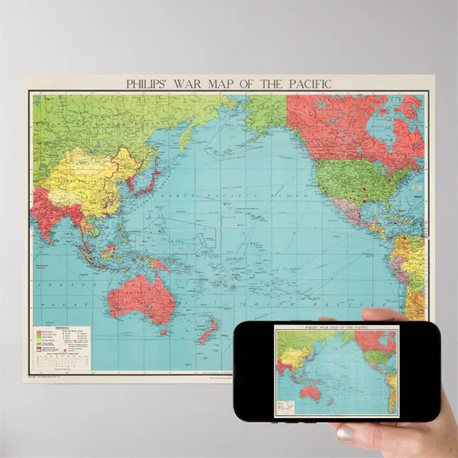 Philips' War Map of the Pacific, 1945 Poster | Zazzle