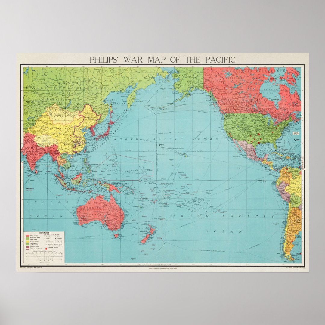 Philips' War Map of the Pacific, 1945 Poster | Zazzle