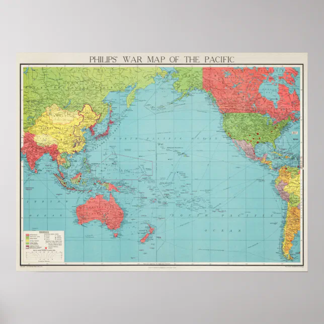 Philips' War Map of the Pacific, 1945 Poster | Zazzle