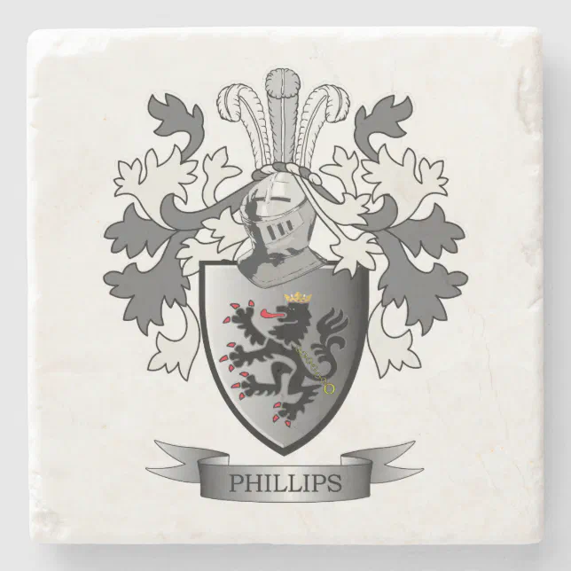 Phillips Family Crest Coat of Arms Stone Coaster | Zazzle