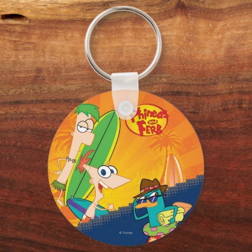 Phineas, Ferb and Agent P Surf Keychain | Zazzle