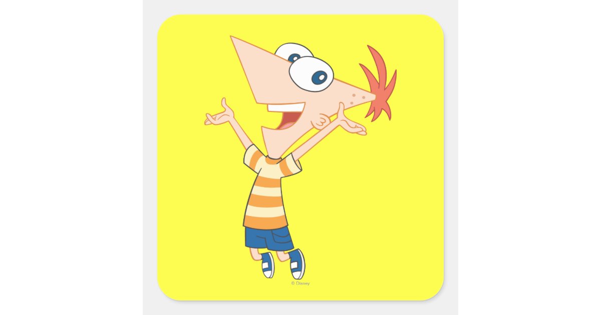 Phineas Jumping Square Sticker | Zazzle