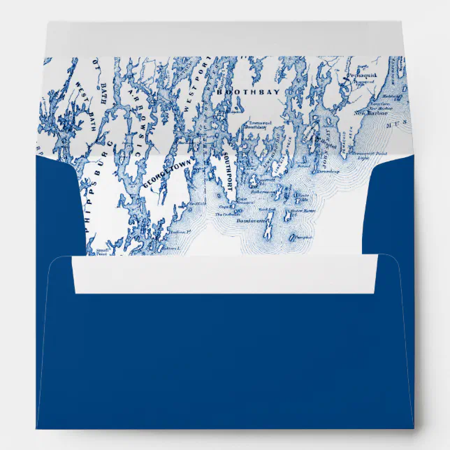 Phippsburg Maine Map Navy Blue Wedding Envelope | Zazzle
