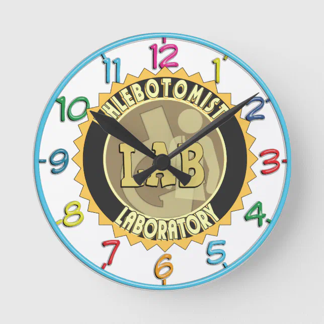 PHLEBOTOMIST LABORATORY BADGE LOGO ROUND CLOCK | Zazzle