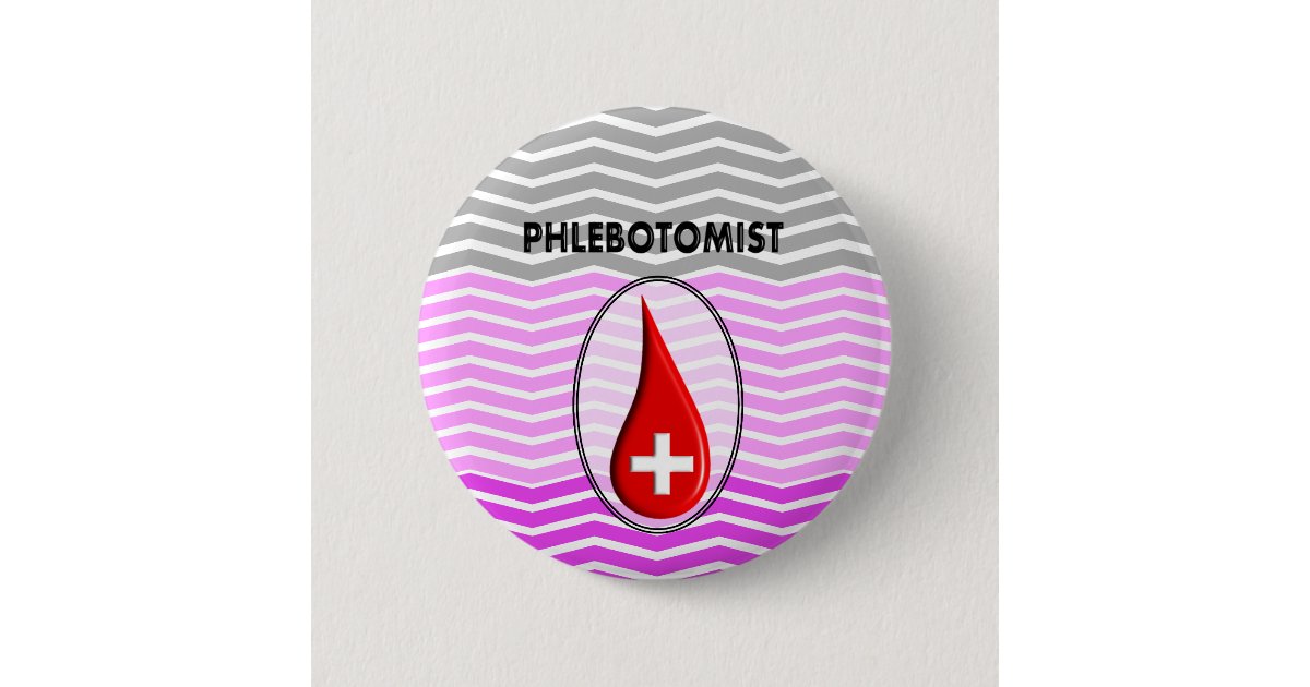 Phlebotomist Pink Chevron Blood Drop Pinback Button | Zazzle