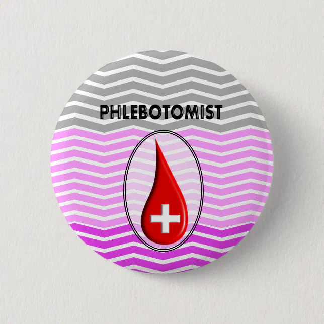 Phlebotomist Pink Chevron Blood Drop Pinback Button | Zazzle