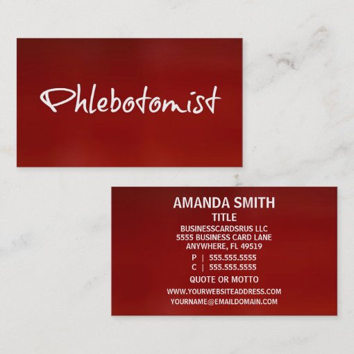 Phlebotomist Red Business Card | Zazzle