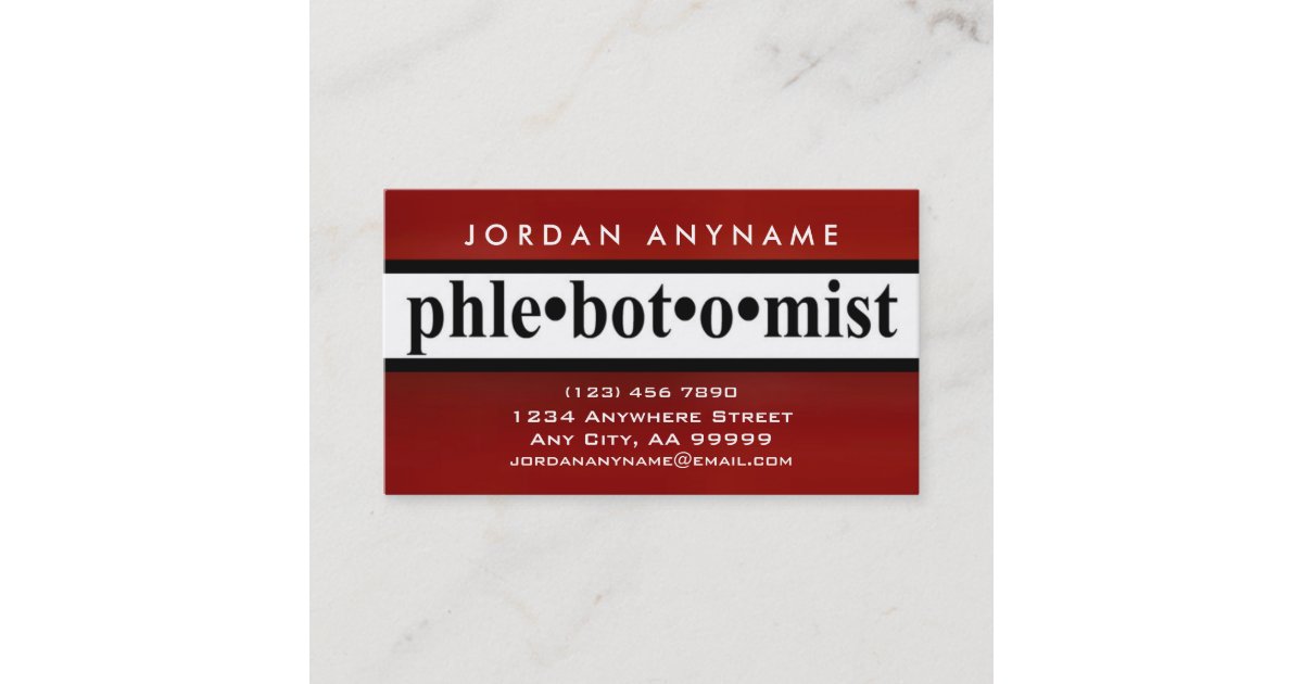 Phlebotomist Red Stripe (DOUBLE SIDED) Business Card | Zazzle