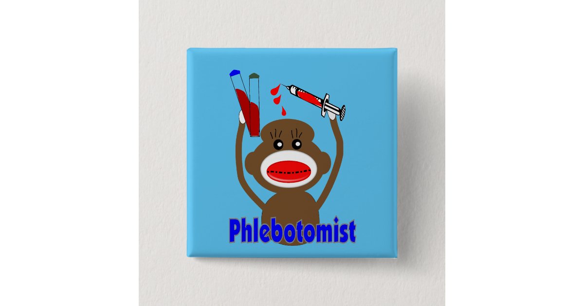 Phlebotomist Sock Monkey Pinback Button | Zazzle