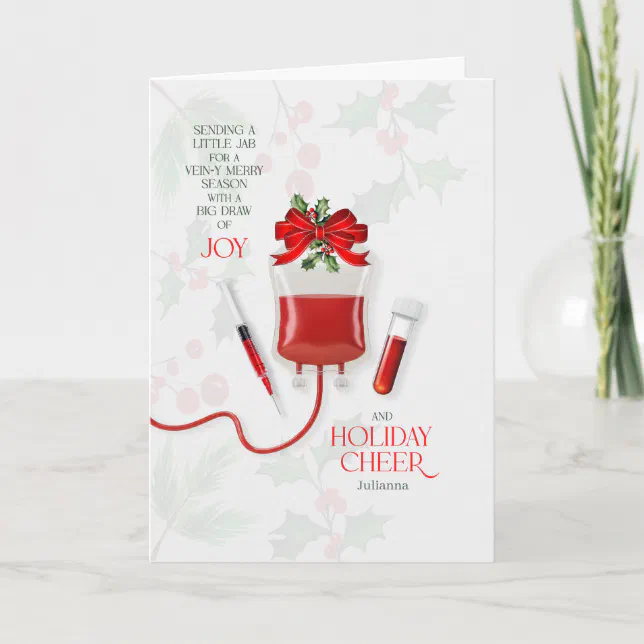 Phlebotomy Big Draw of Joy and Cheer with Name Holiday Card | Zazzle