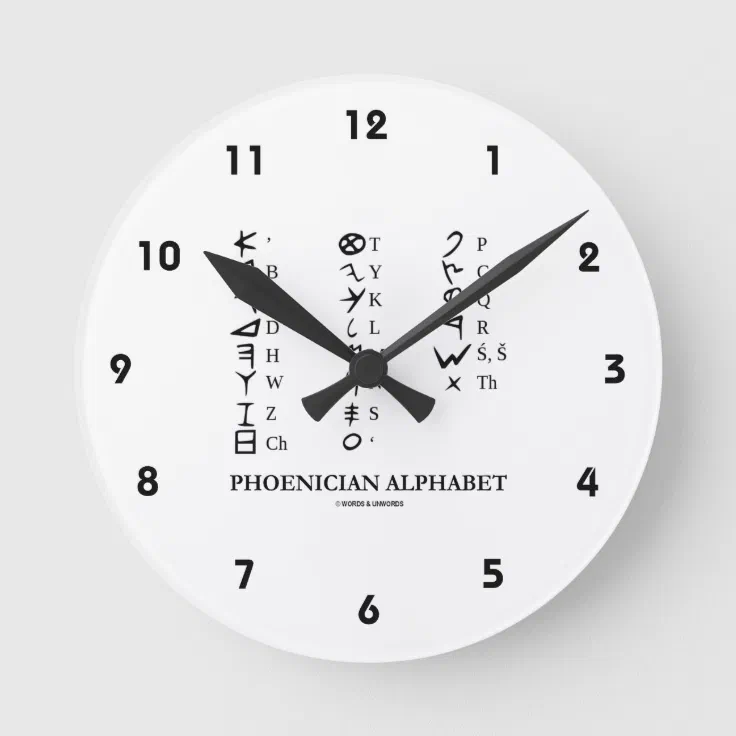 Phoenician Alphabet (Ancient Language Symbols) Round Clock | Zazzle