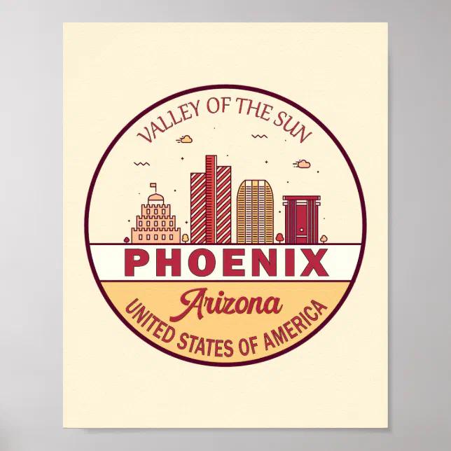 Phoenix Arizona City Skyline Emblem Poster | Zazzle