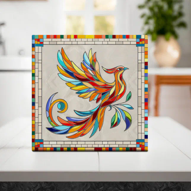 Phoenix Bird - colorful mosaic art Ceramic Tile | Zazzle