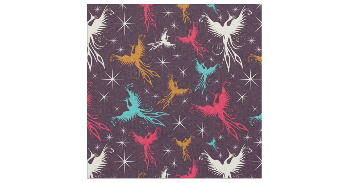 Phoenix Birds Figure Pattern Fabric | Zazzle