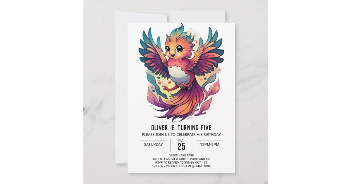 Phoenix Firebird Cute Birthday invitation | Zazzle