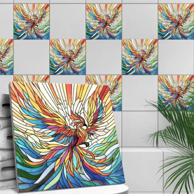 Phoenix Rising - colorful mosaic art Ceramic Tile | Zazzle