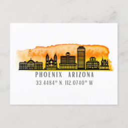 Phoenix Skyline Map Coordinates Postcard | Zazzle