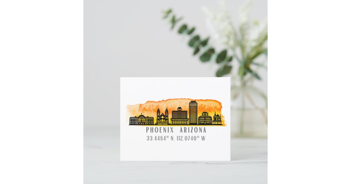 Phoenix Skyline Map Coordinates Postcard | Zazzle