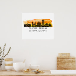 Phoenix Skyline Map Coordinates Poster | Zazzle