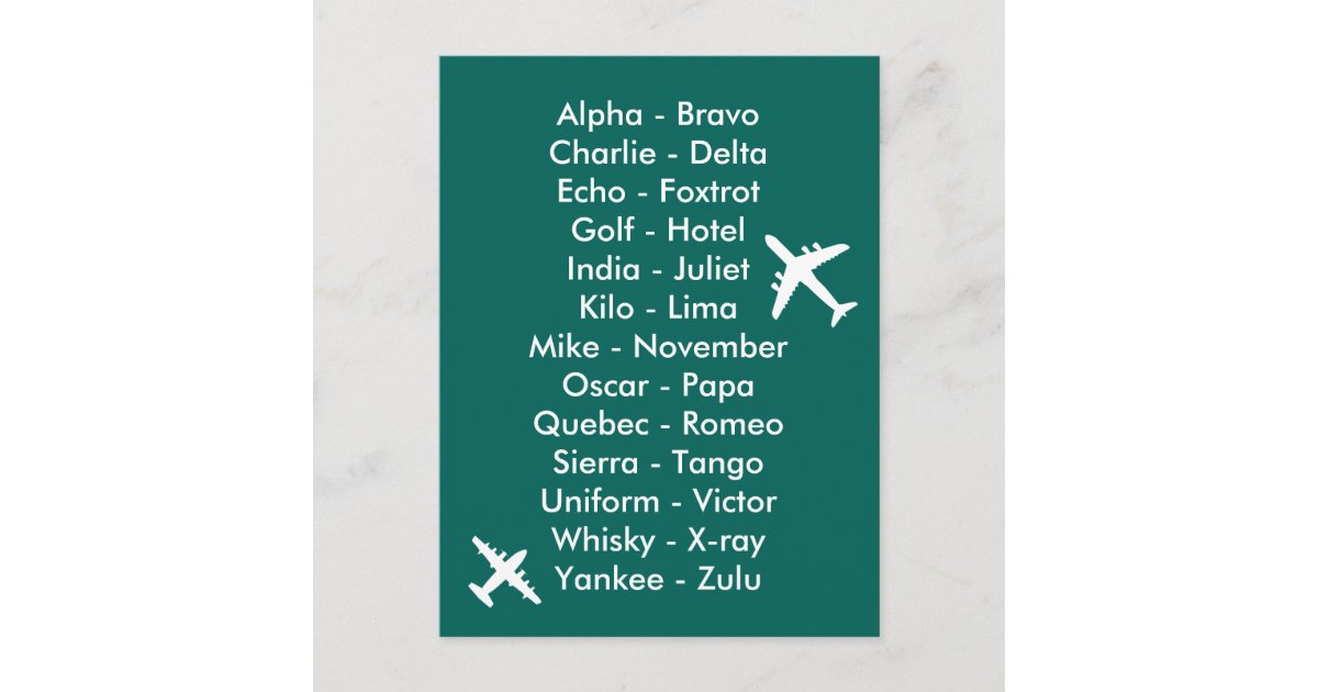 Phonetic Alphabet Aviation Plane Spotters Aero Postcard | Zazzle