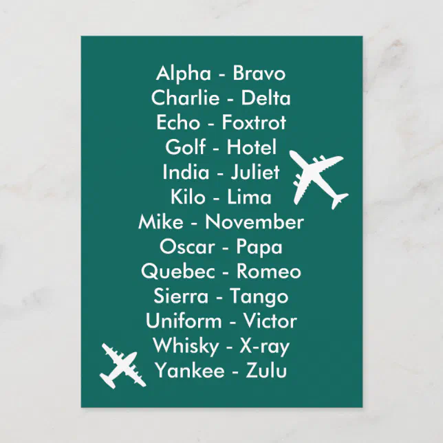 Phonetic Alphabet Aviation Plane Spotters Aero Postcard | Zazzle