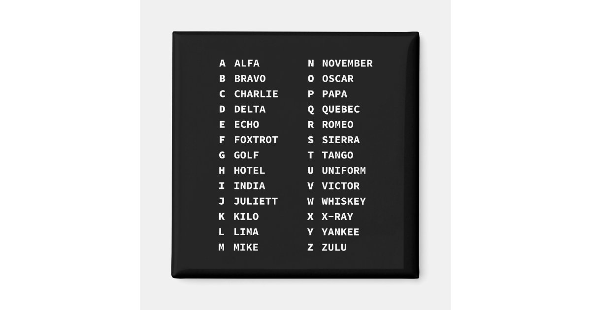Phonetic Alphabet Code Chart Classic Black & White Magnet | Zazzle