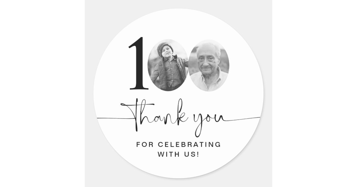 Photo 100th Birthday Thank You Classic Round Sticker | Zazzle