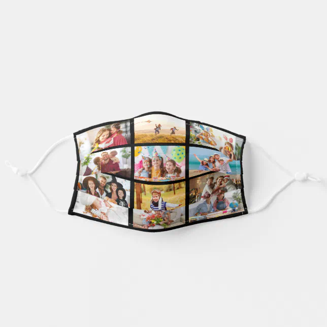 Photo 12 Collage Custom Black Frames Adult Cloth Face Mask | Zazzle