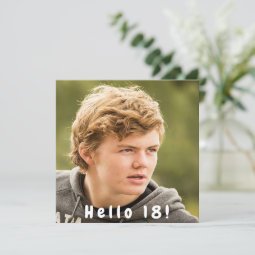 Photo 18th birthday party hello 18 boy black invitation | Zazzle