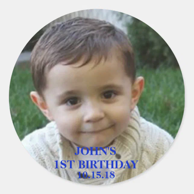 Photo 1st Birthday Party Favor Labels|Sticker Classic Round Sticker ...