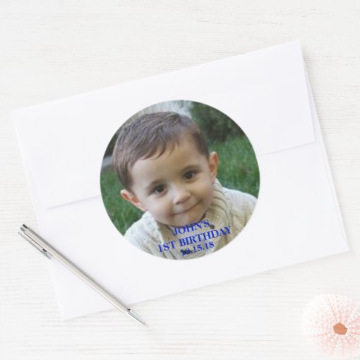 Photo 1st Birthday Party Favor Labels|Sticker Classic Round Sticker ...