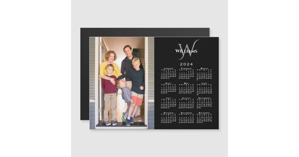Photo 2024 Calendar Monogram Name Black Magnet | Zazzle