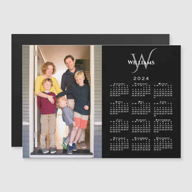 Photo 2024 Calendar Monogram Name Black Magnet | Zazzle