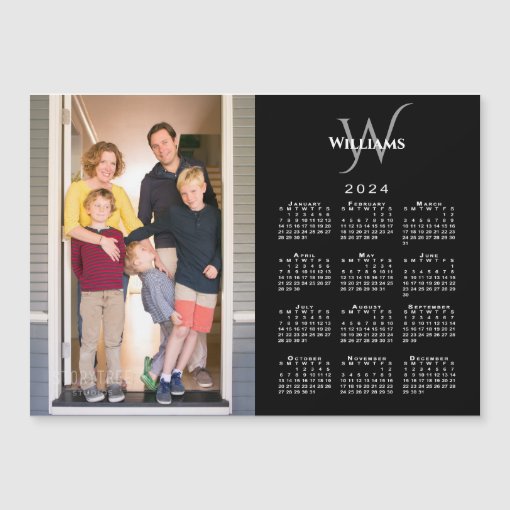 Photo 2024 Calendar Monogram Name Black Magnet | Zazzle