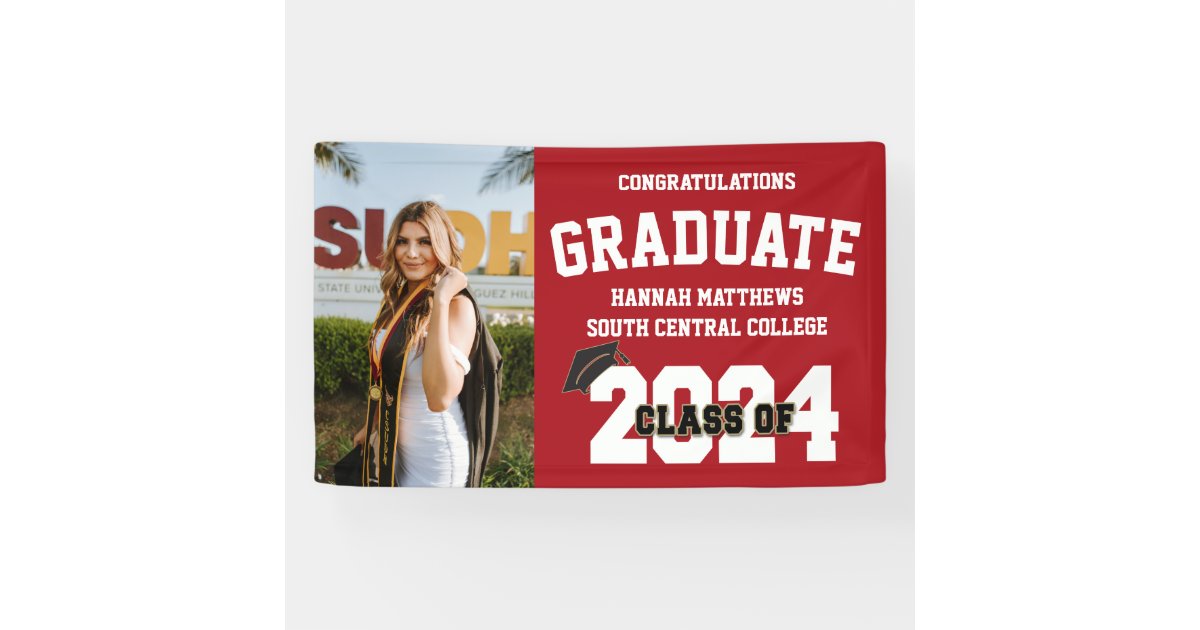 Photo 2024 Red Graduation Banner With Cap | Zazzle