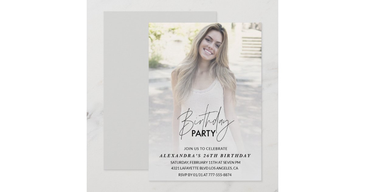Photo 26th birthday invitation Birthday Party Grey | Zazzle