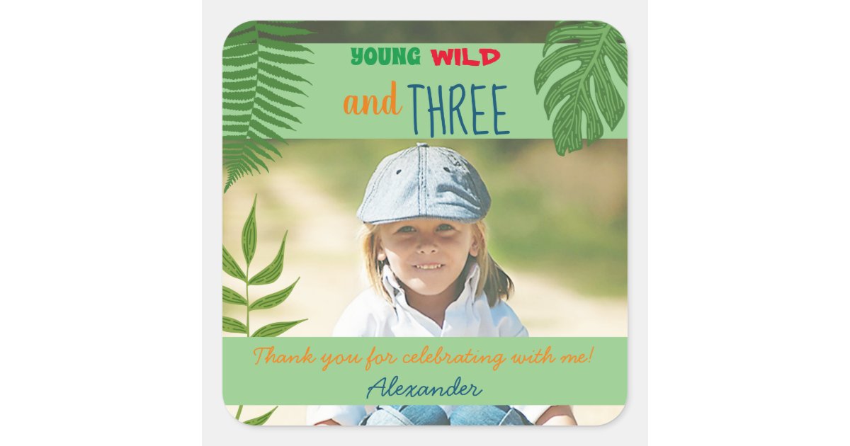 Photo 3rd Birthday Thank You Square Sticker | Zazzle