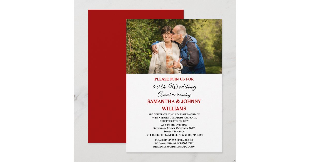 Photo 40th Wedding Anniversary Ruby Invitation | Zazzle