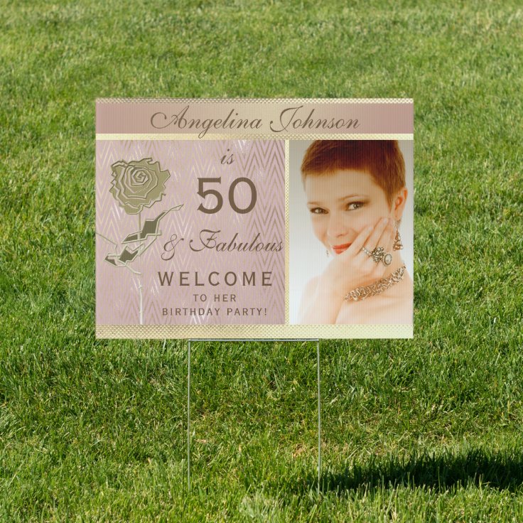 Photo 50 and Fabulous 50th Birthday Rose Gold Sign | Zazzle