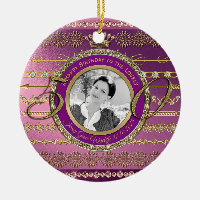 Photo 50th Birthday Crown Gold Diamond Frame Ceramic Ornament | Zazzle