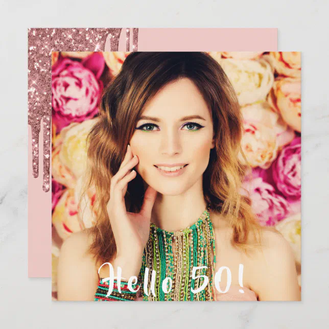 Photo 50th birthday party hello 50 glitter invitation | Zazzle