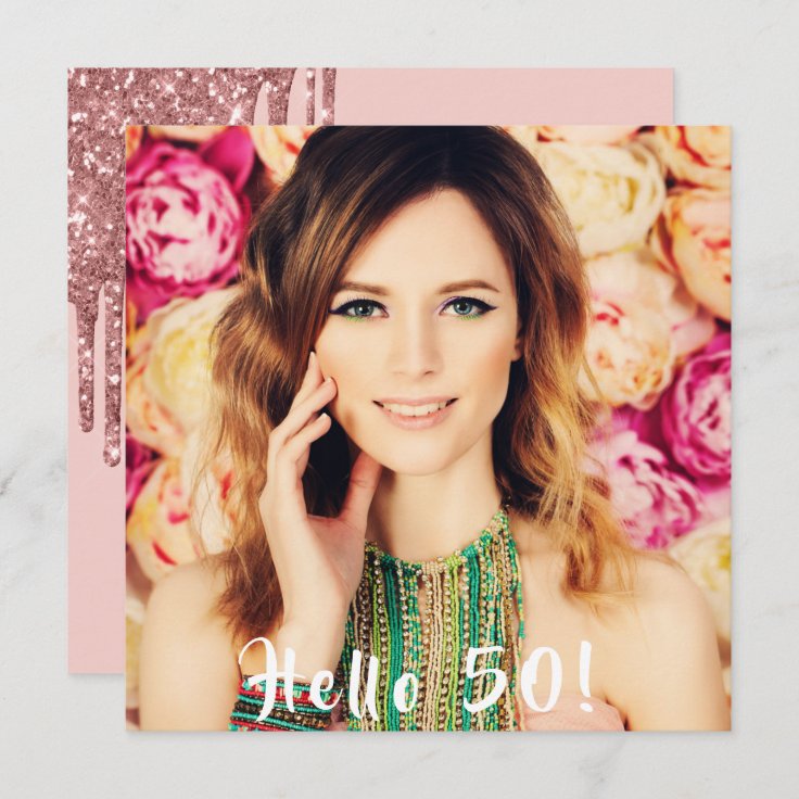Photo 50th birthday party hello 50 glitter invitation | Zazzle