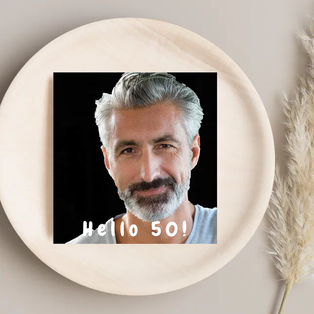 Photo 50th birthday party hello 50 guy black invitation | Zazzle